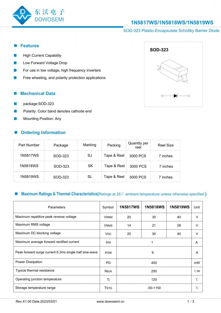 DOWO 1N5819WS datasheet page 1