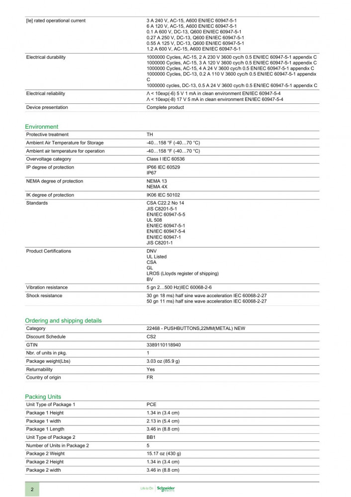 XB4BP61 technical document page 2