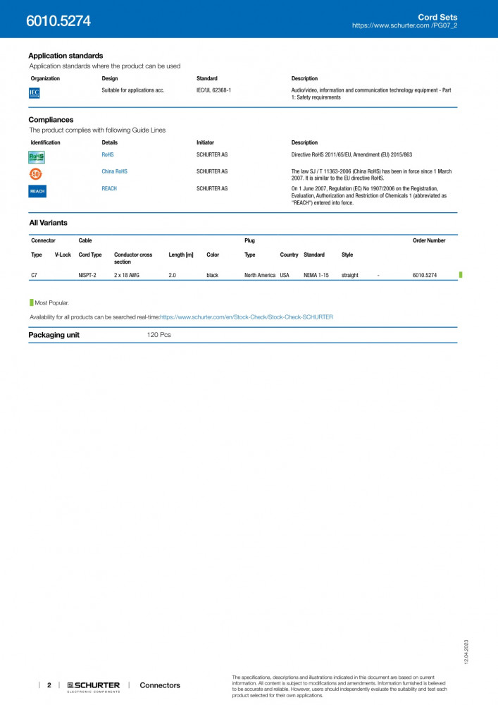 SCHURTER 6010.5274 technical document page 2
