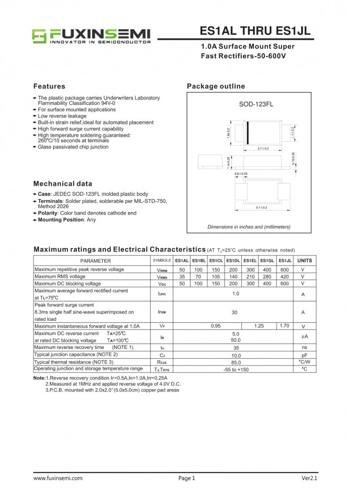 ES1DL datasheet page 1