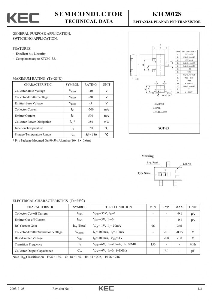 KTC9012S-H-RTK/P datasheet page 1