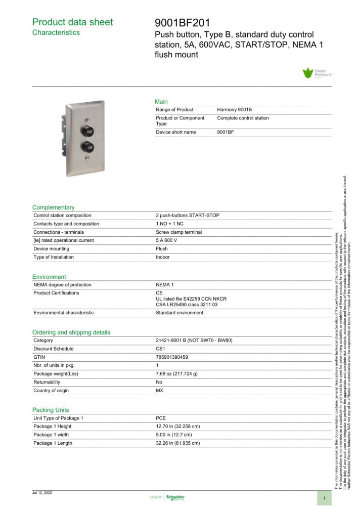 9001BF201 technical document page 1