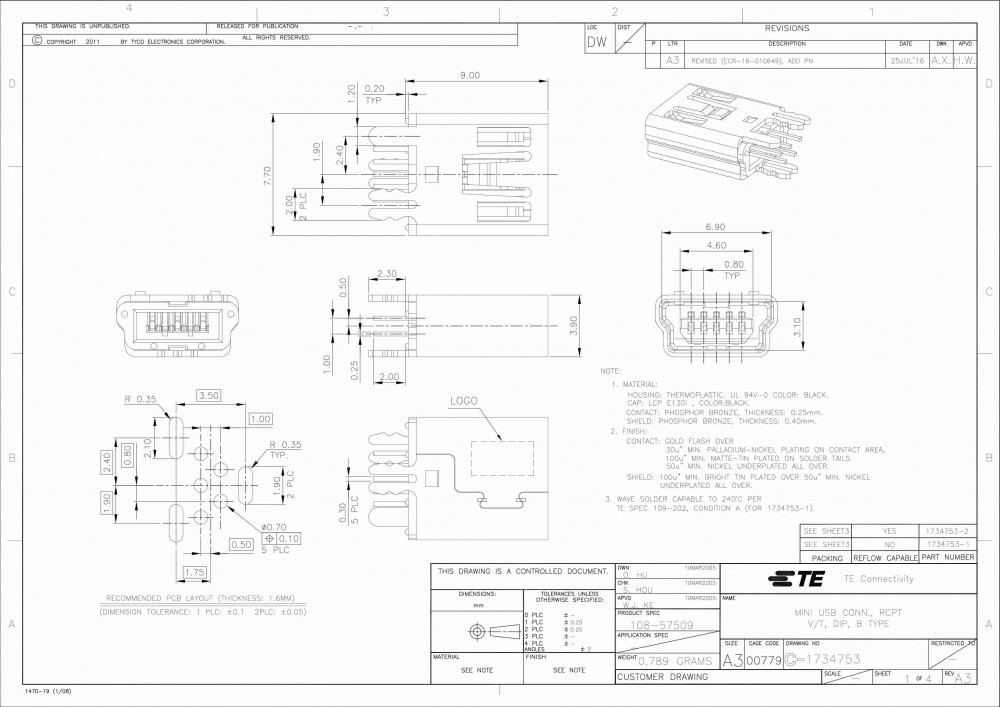 TE Connectivity 1734753-1 technical drawing page 1