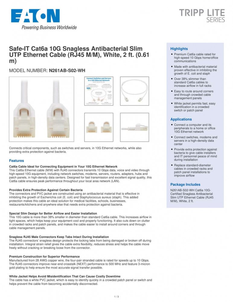 N261AB-S02-WH technical document page 1