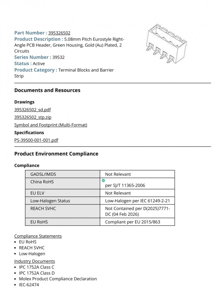 MOLEX 395326502 technical document image, page 1