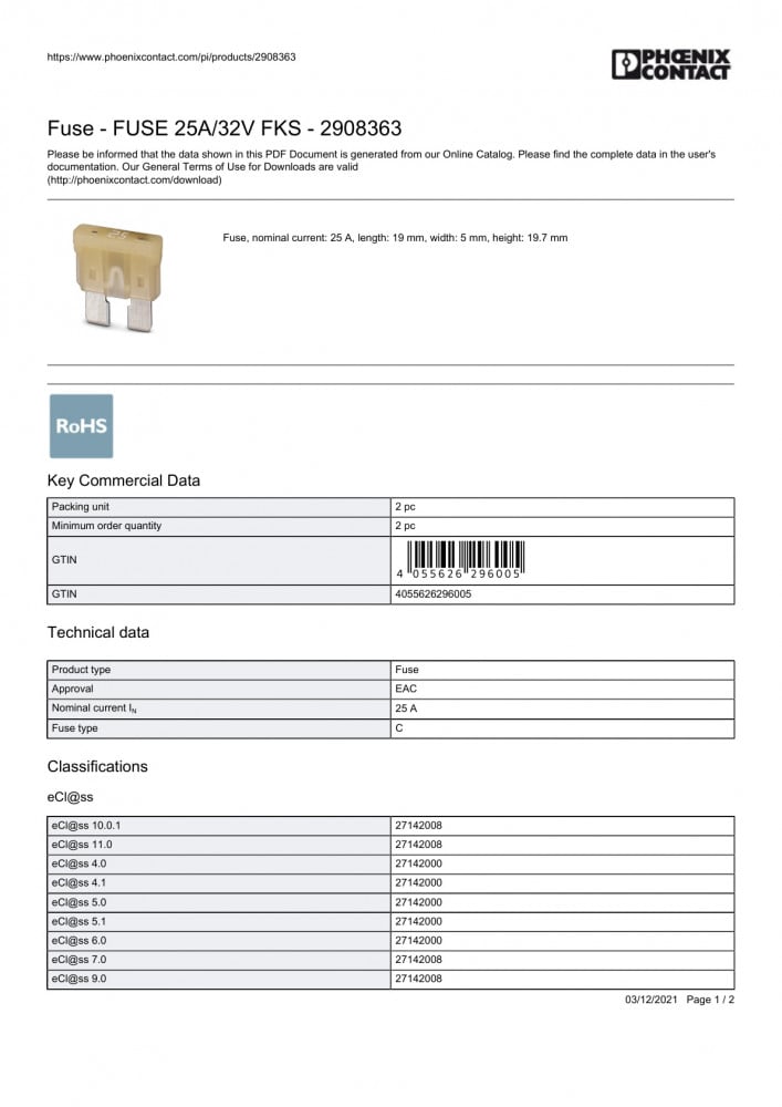 Phoenix Contact 2908363 technical document page 1