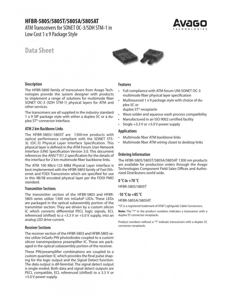 HFBR-5805A datasheet page 1