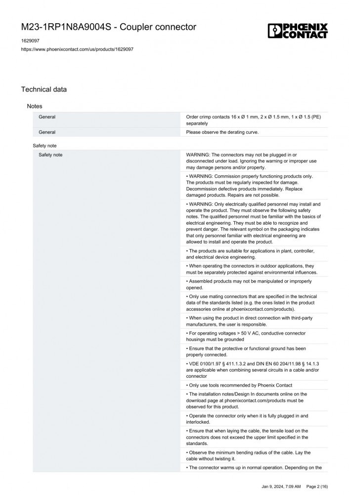 Phoenix Contact 1629097 technical document page 2