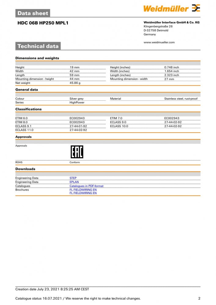 WEIDMULLER 1103680000 technical document page 2