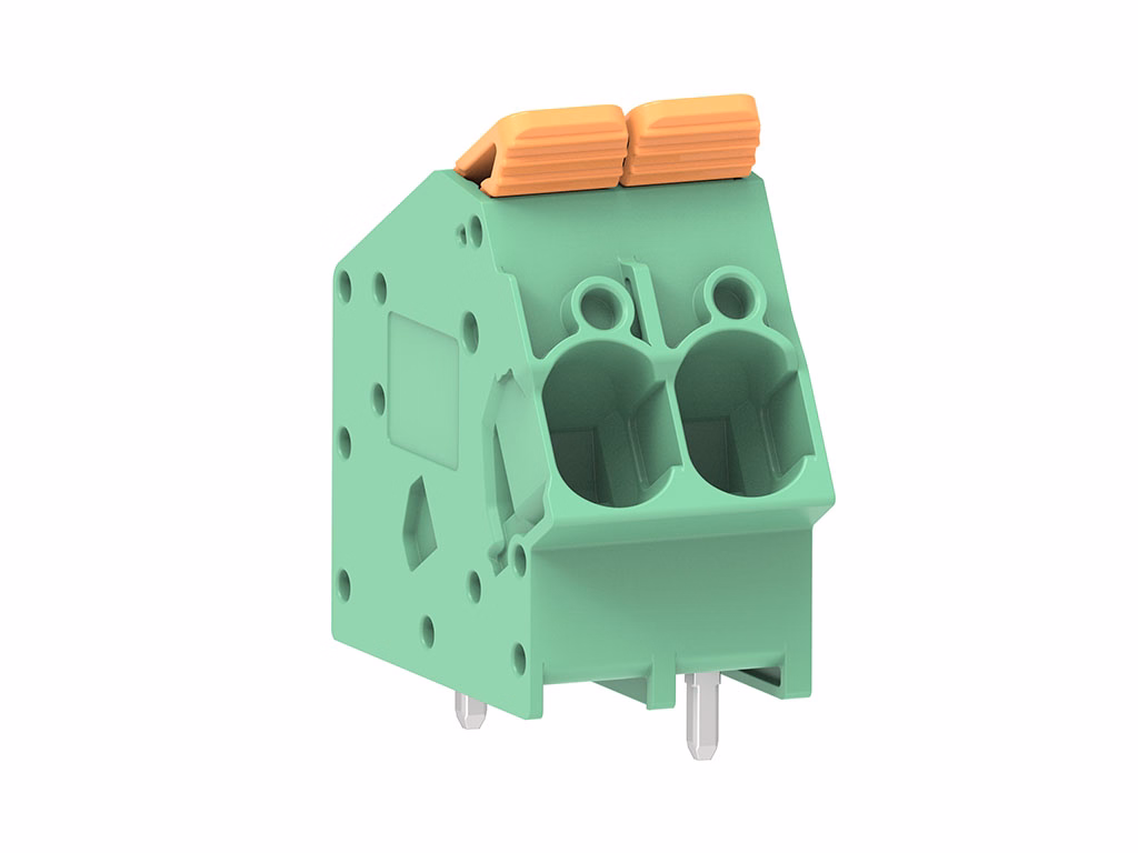 7.50mm Pitch Lever Activated Fixed Mount PCB Terminal Block, 35° Wire Entry, Left Rear Terminal, 2 Circuits for sale