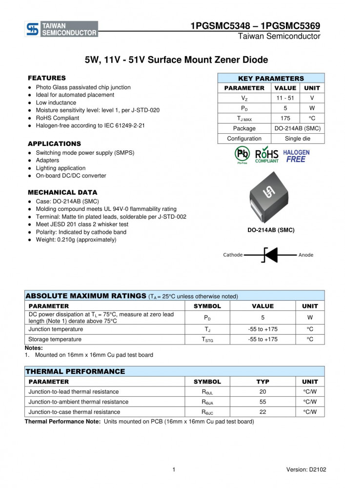 1PGSMC5355 datasheet page 1