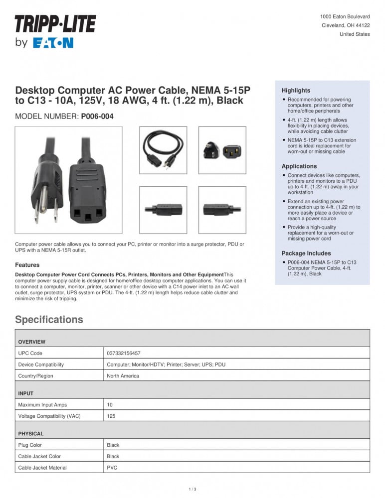 EATON P006-004 technical document page 1