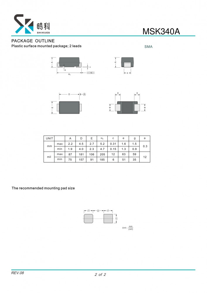 MSK340A SMA package documentation