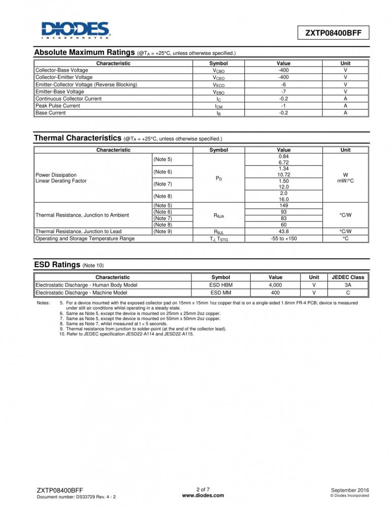 ZXTP08400BFFTA datasheet page 2
