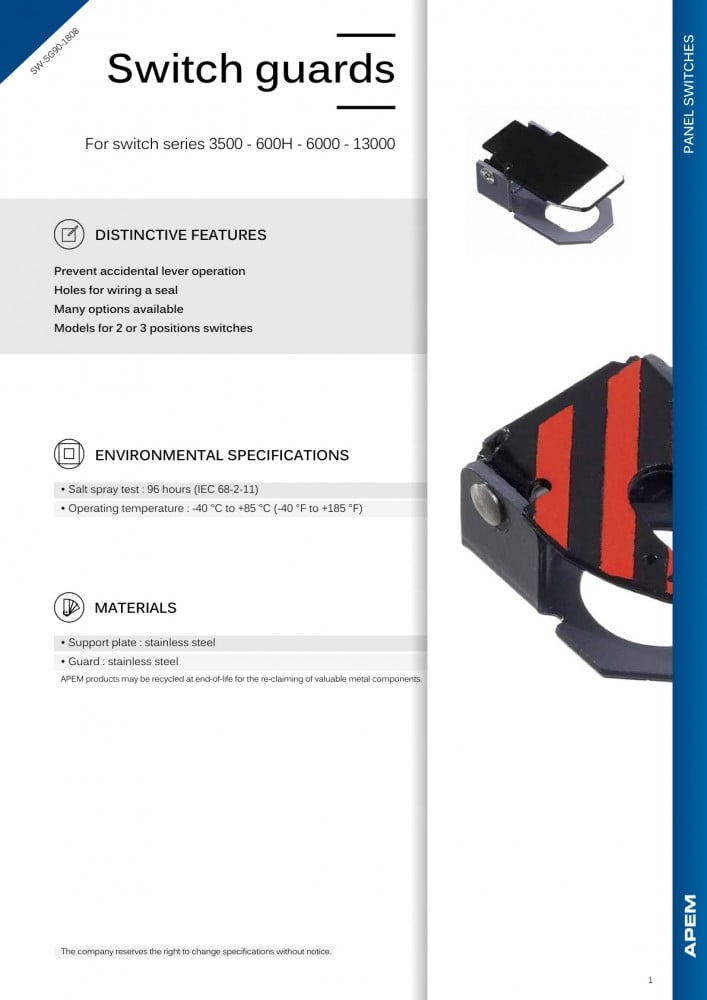 APEM 90 series switch guard document page 1
