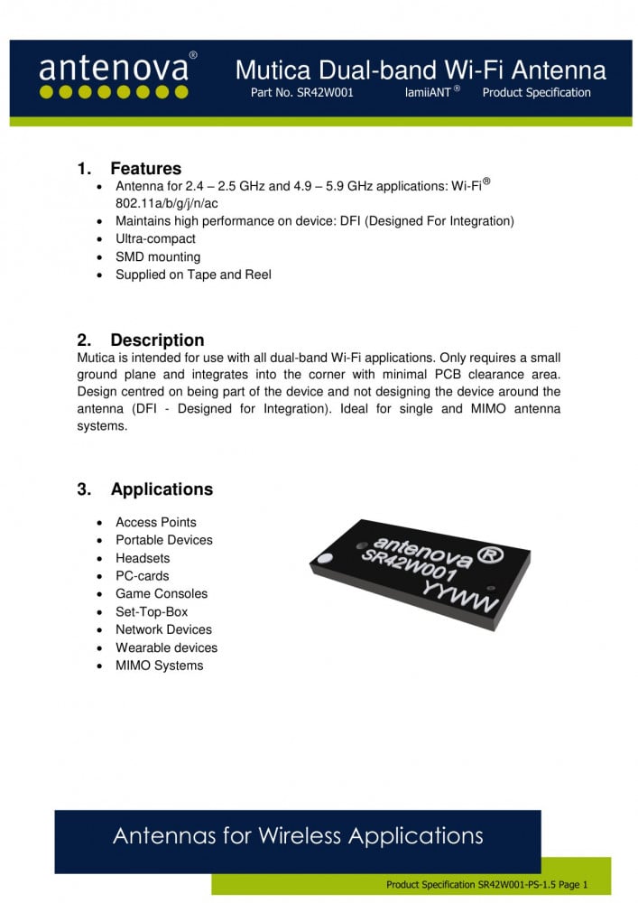 SR42W001 datasheet page 1