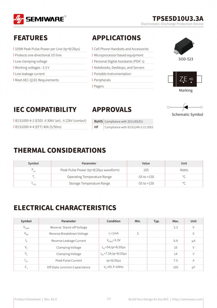 TPSE5D10U3.3A datasheet page 1