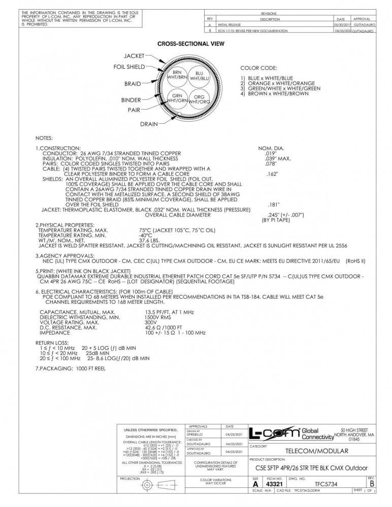 L-com TFC5734 technical drawing
