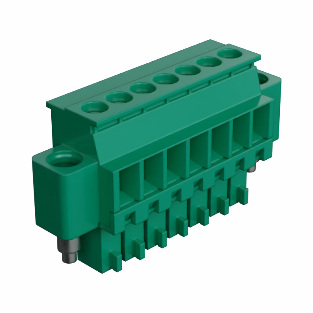 3.50mm Pitch Eurostyle Vertical Plug, with Retention Screws, Front Wire Entry, Green Housing, 7 Circuits for sale