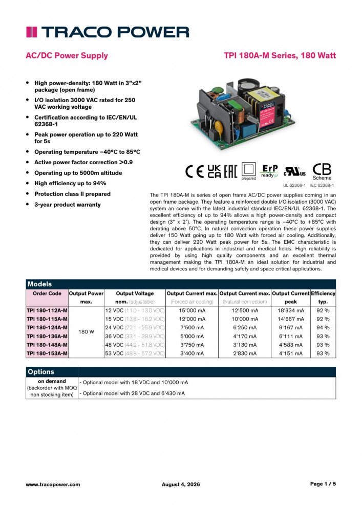 TPI 180A-M technical document page 1