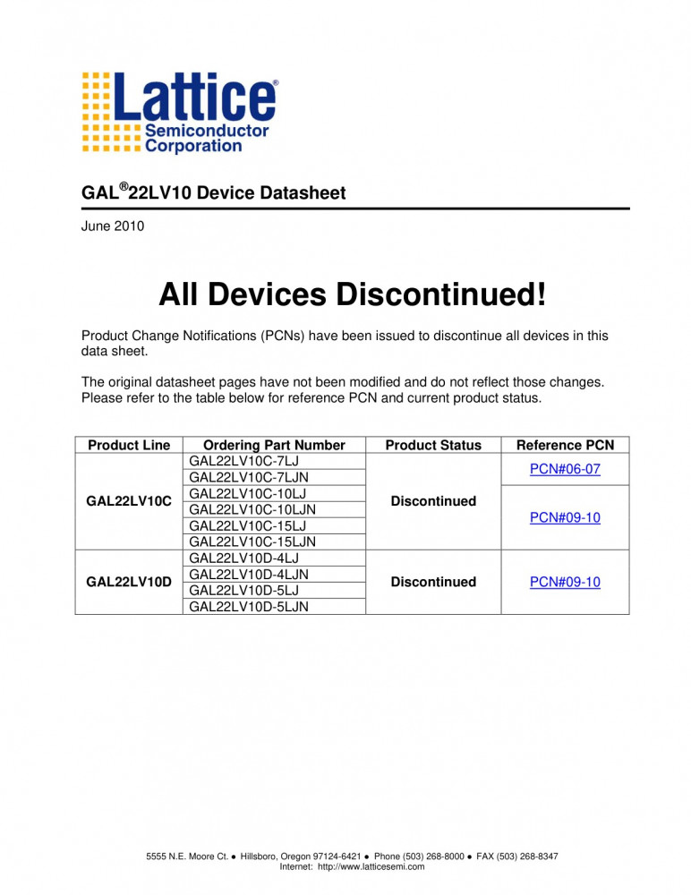 GAL22LV10C-15LJN datasheet page 1