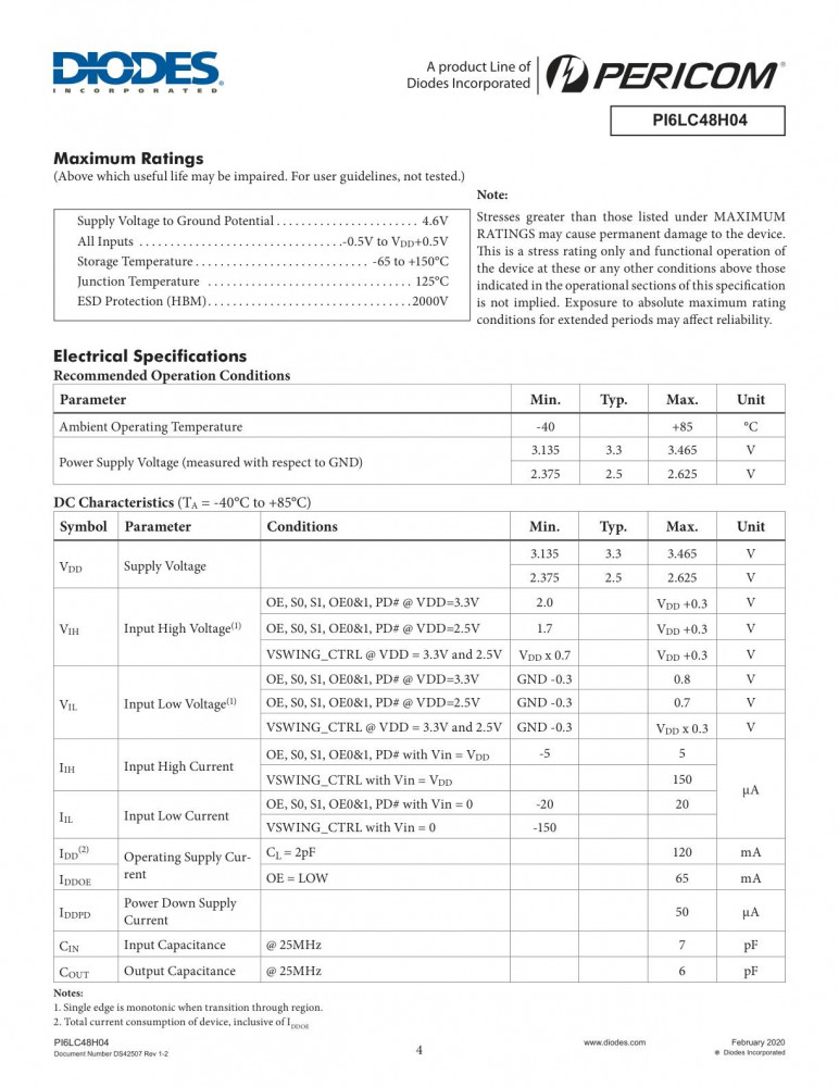 PI6LC48H04LIE datasheet page 4