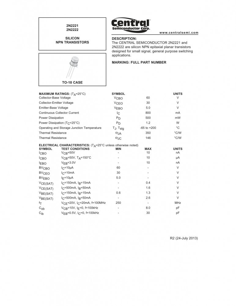 Central 2N2222 PBFREE datasheet page 1