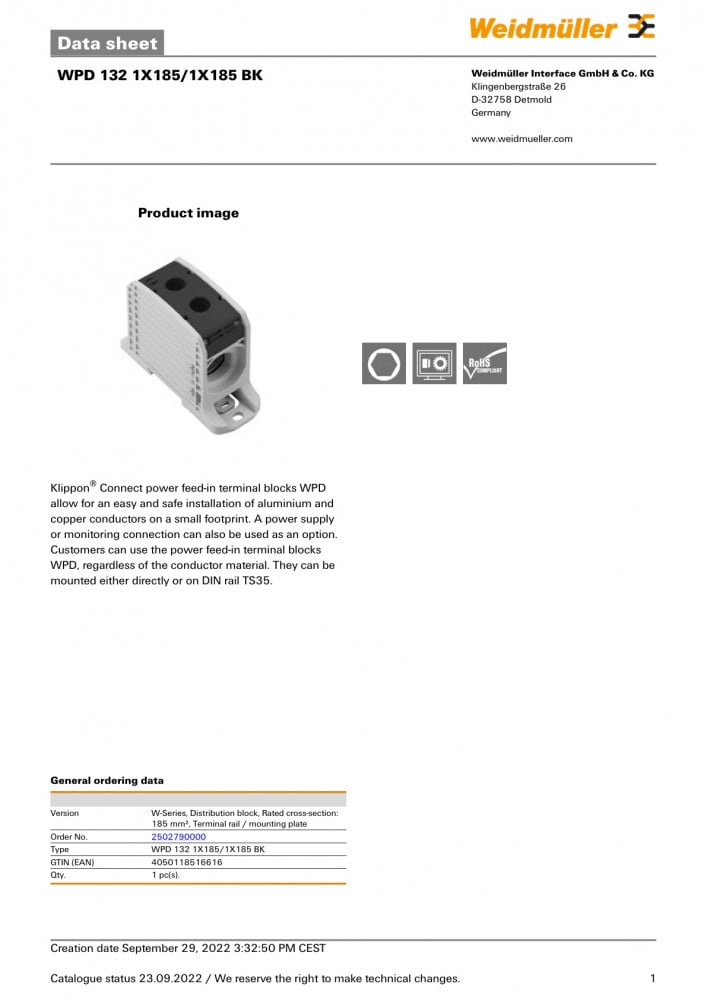 WEIDMULLER 2502790000 documentation page 1