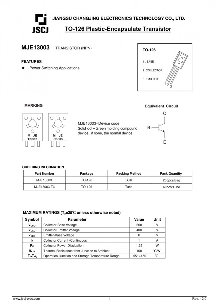 MJE13003 datasheet page 1
