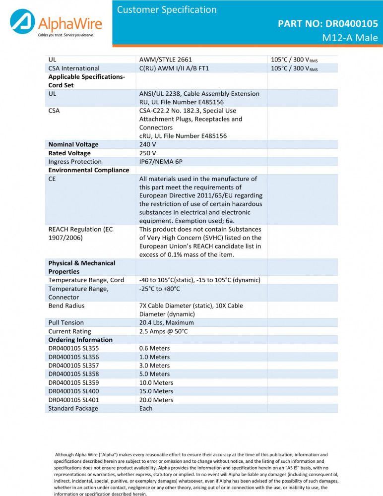 Alpha Wire DR0400105 SL359 technical drawing page 2