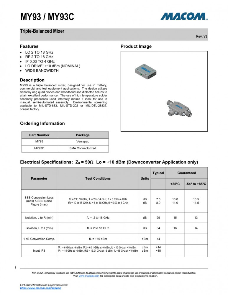 MACOM MY93C technical document page 1