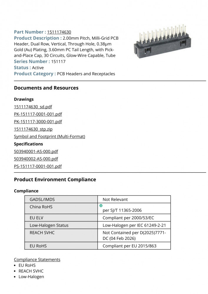 MOLEX 151117 product specification page 1