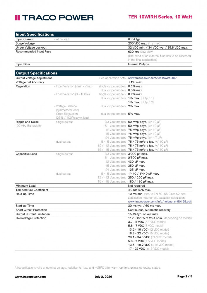 TEN 10WIRH technical document page 2