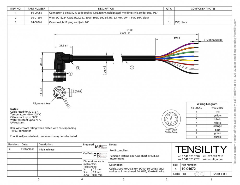 Tensility International 10-04672 cable assembly drawing