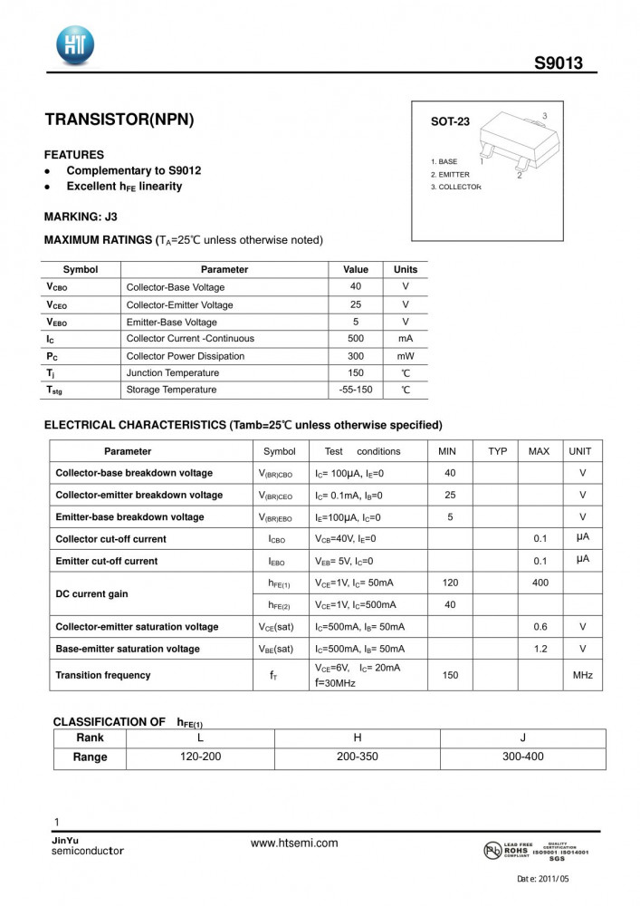 S9013 technical document page 1