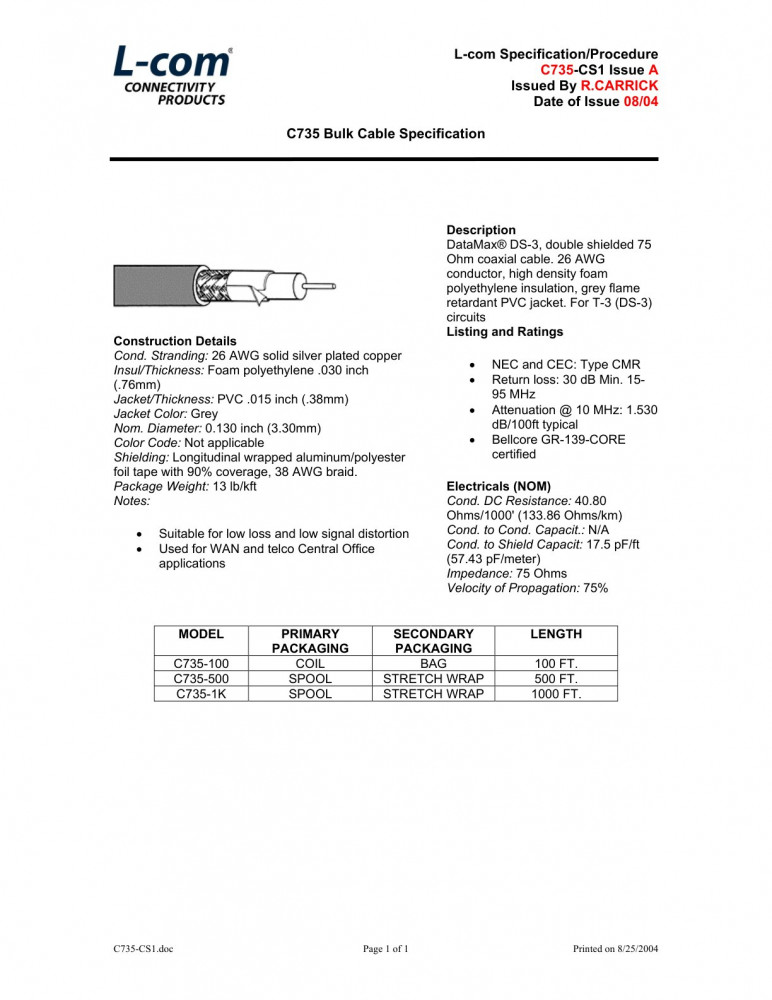 L-com C735-500 technical document preview