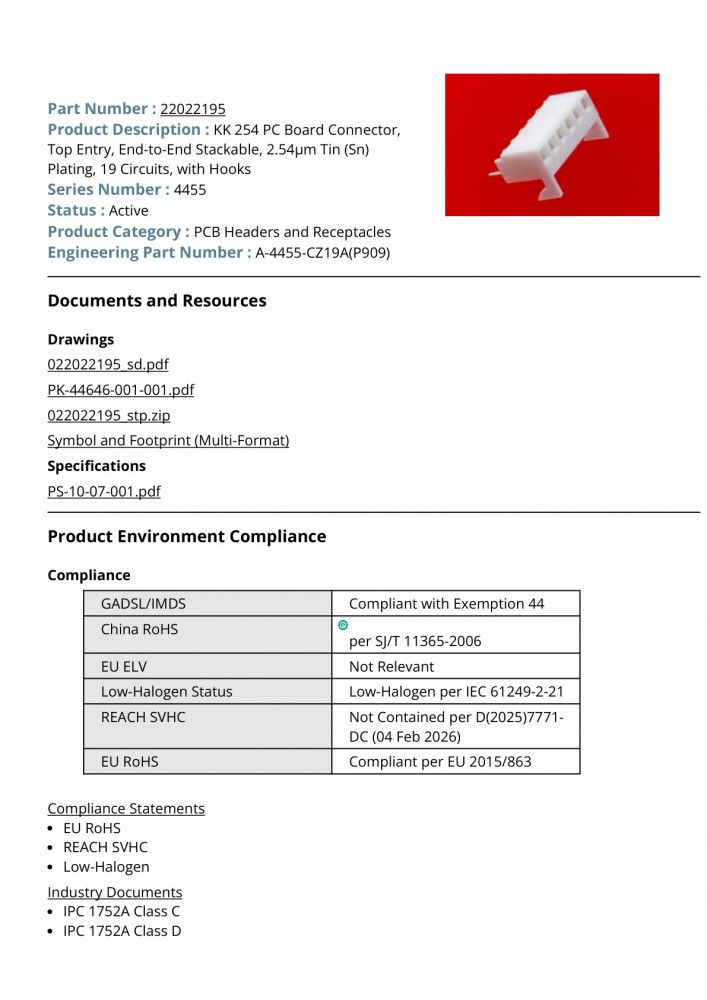 MOLEX 22022195 technical drawing, page 1