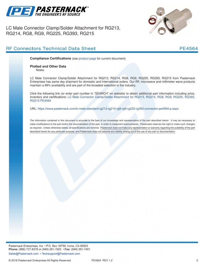 Pasternack PE4564 datasheet page 2