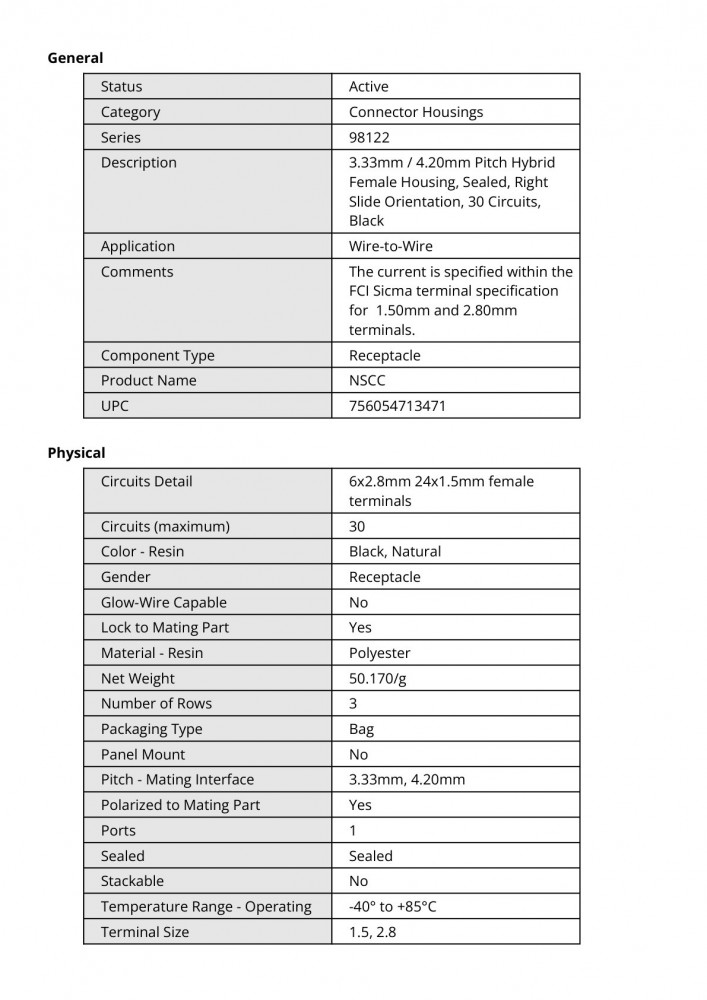 Technical document page 2 for MOLEX 981221001
