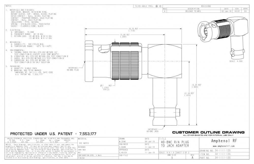 Amphenol 034-1111-12G technical drawing