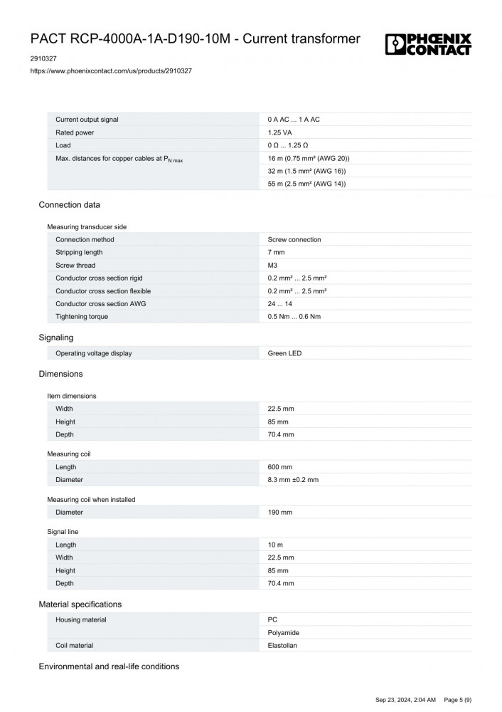 Phoenix Contact 2910327 technical document page 5
