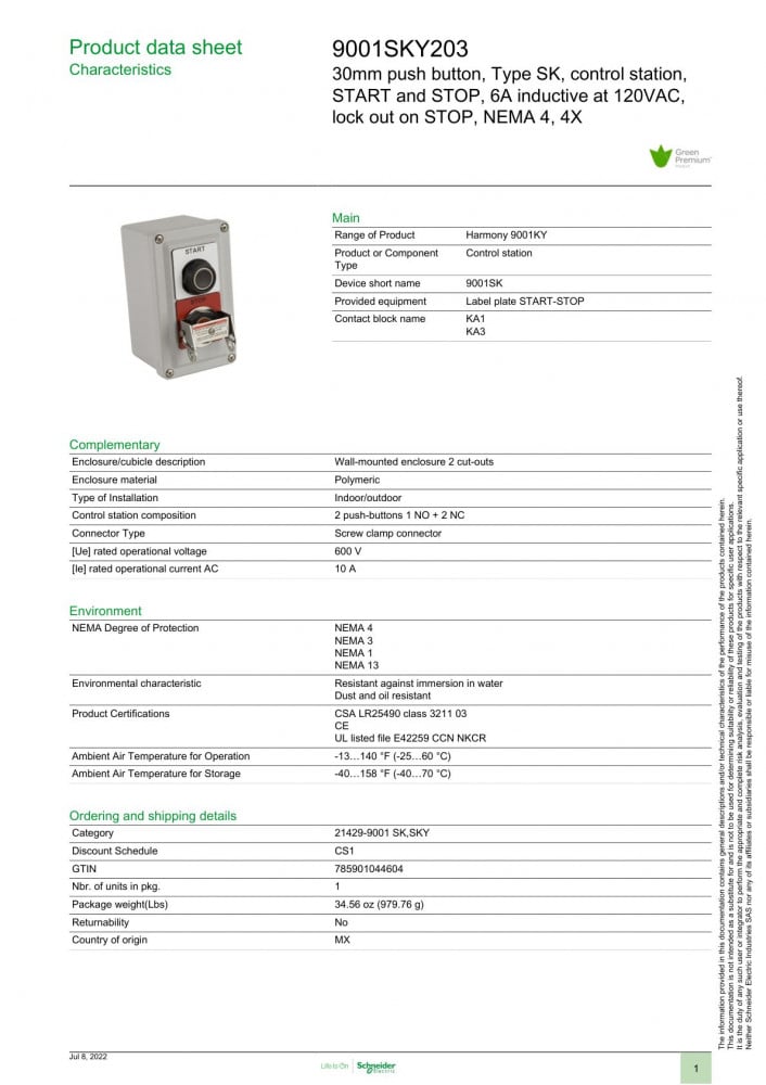 9001SKY203 technical document page 1
