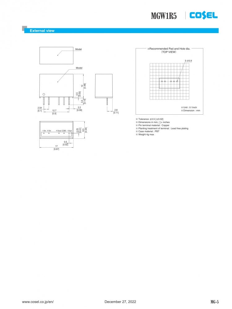 Cosel MG-series datasheet page 5