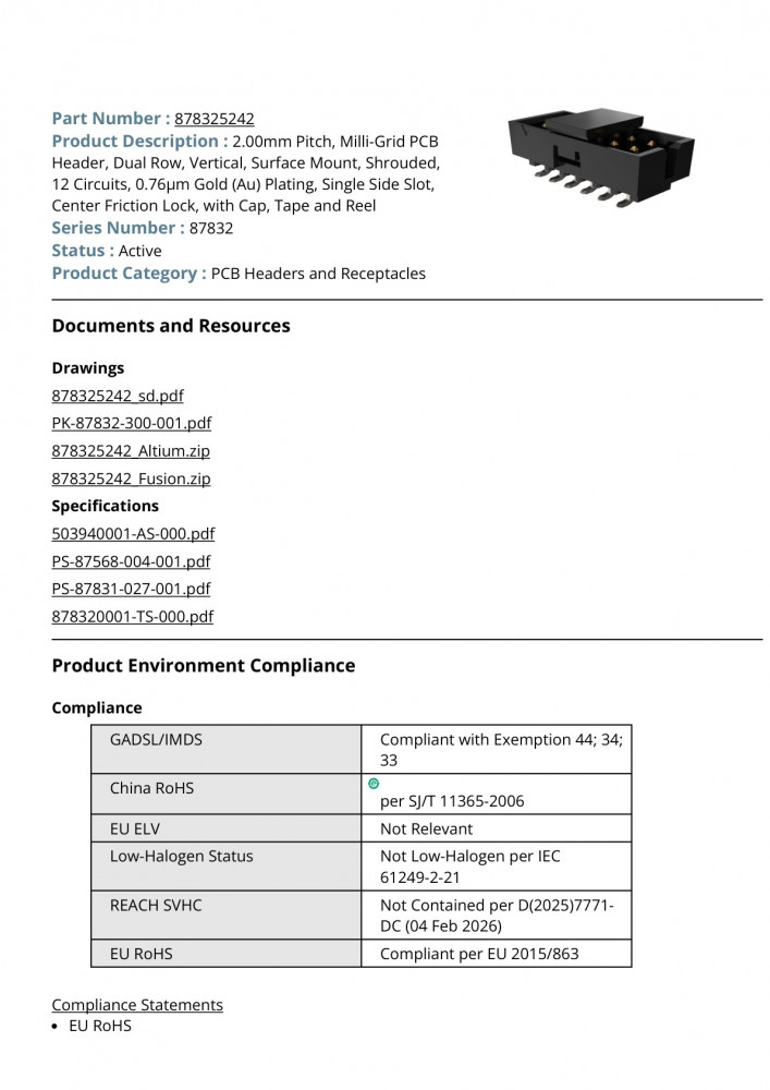 MOLEX 878325242 technical document page 1