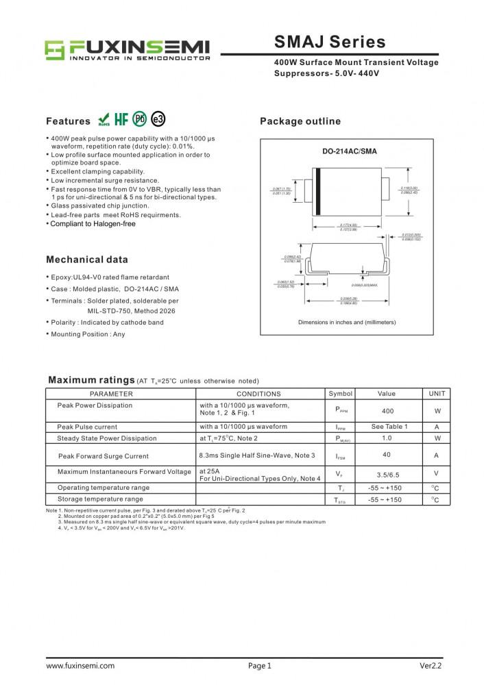 SMAJ6.0CA datasheet page 1