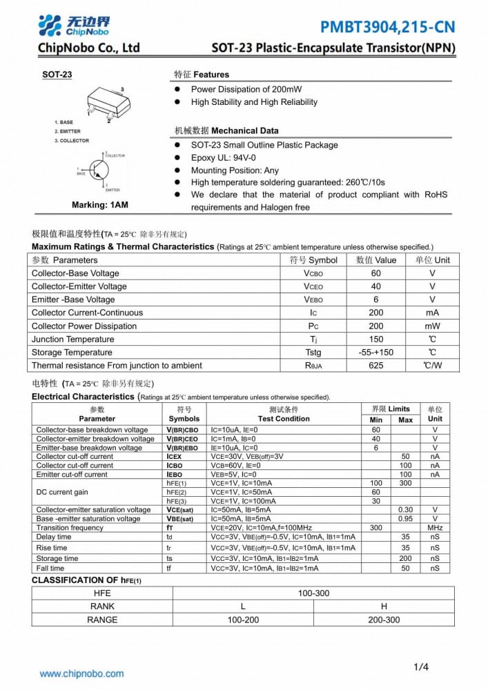 PMBT3904,215-CN datasheet page 1