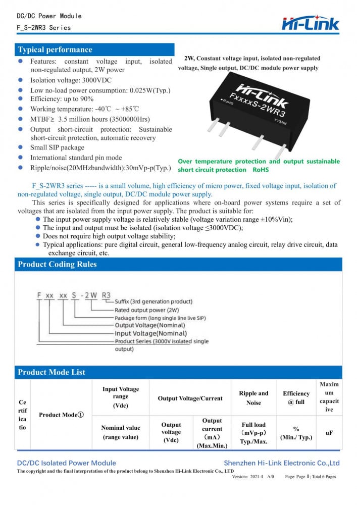 F1215S-2WR3L datasheet page 1