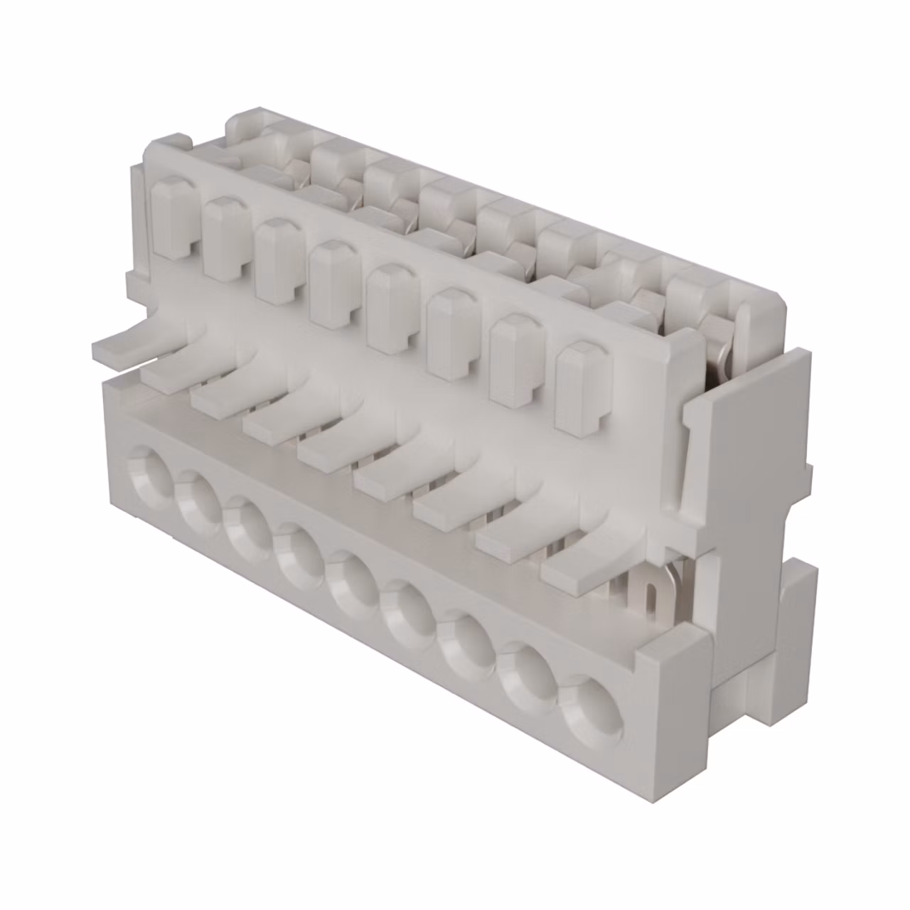 Appli-Mate RAST 2.5 IDT Housing, 2.50mm Pitch, with Side Latches, Female, 9 Circuits, Position Keys A & J Removed, Polarizing Ribs Between 1/2 and 7/8 for sale