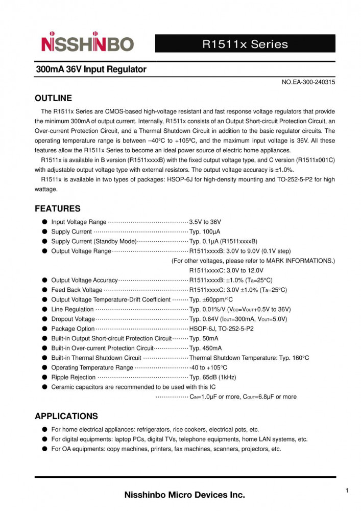 R1511 datasheet page 1