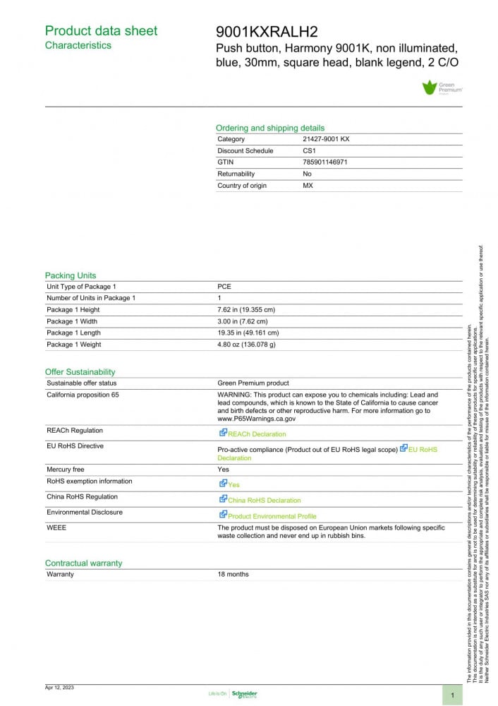 9001KXRALH2 technical document preview